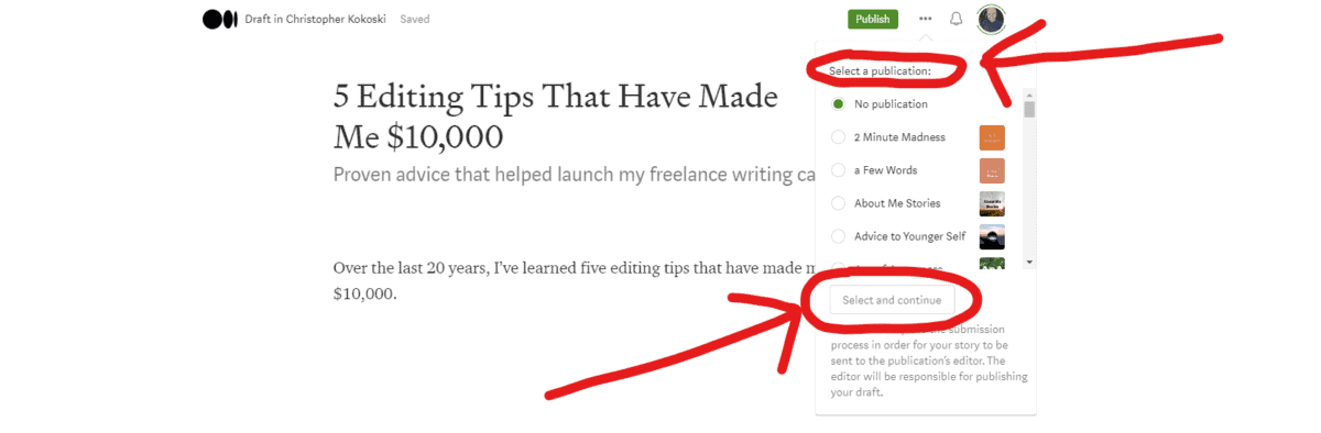 Screenshot Add to Publication - Writing Beginner